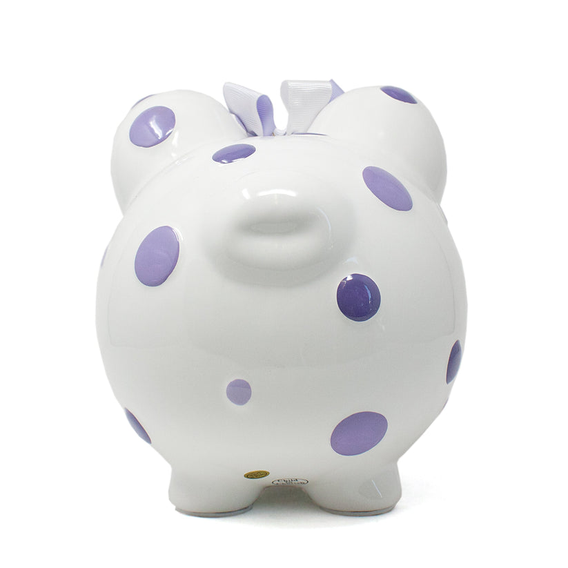 Purple Polka Dot Handpainted Ceramic Piggy Bank – Child to Cherish